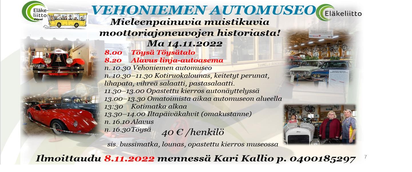 VEHONIEMEN AUTOMUSEO matka 14.11.2022 | Eläkeliitto